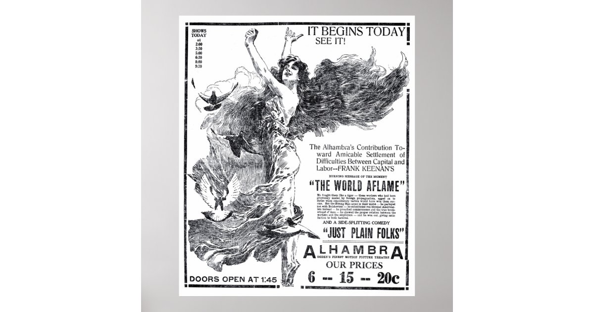 'The World Aflame' 1919 vintage movie ad poster | Zazzle