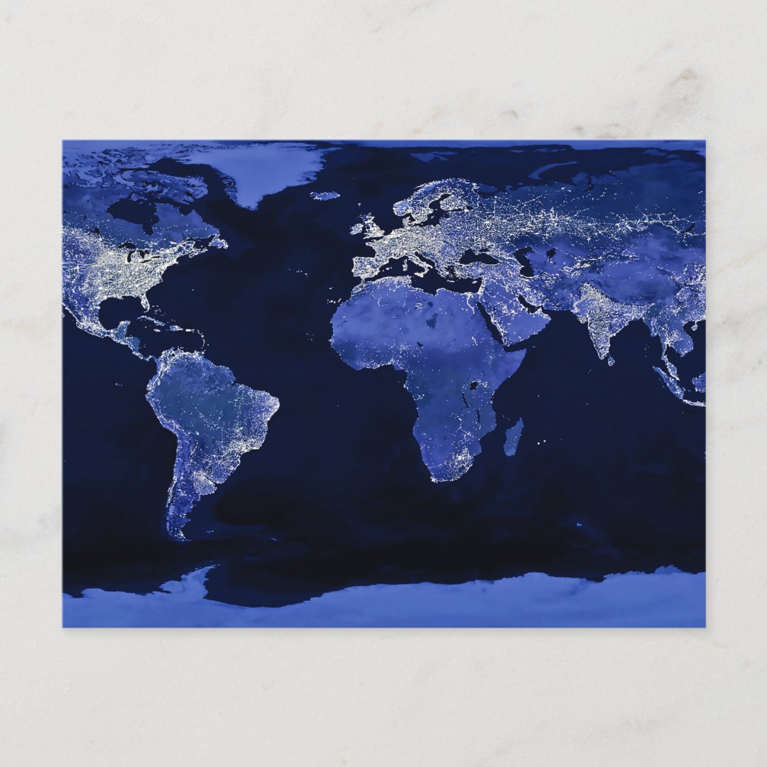 The World at Night - Map, Space Postcard | Zazzle