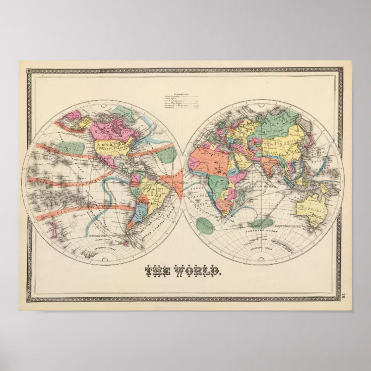The world Atlas map with currents and trade winds Poster | Zazzle