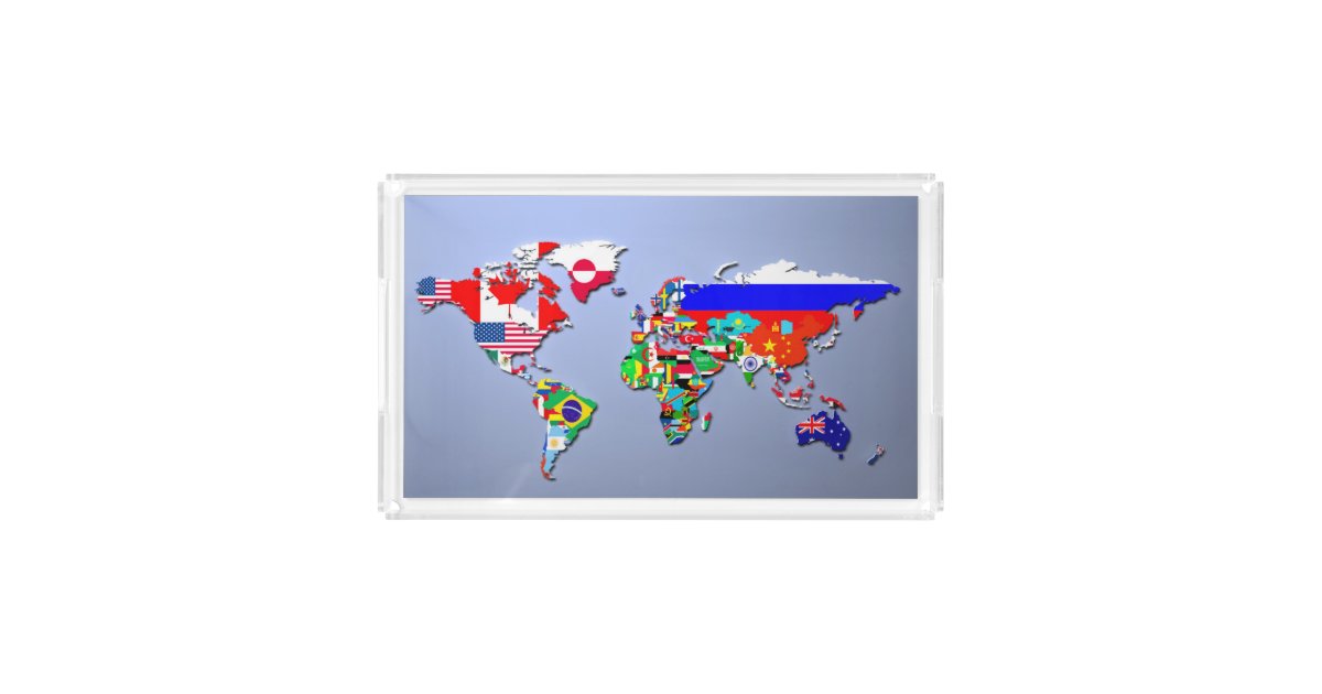 The World Map With Their Flags Acrylic Tray | Zazzle