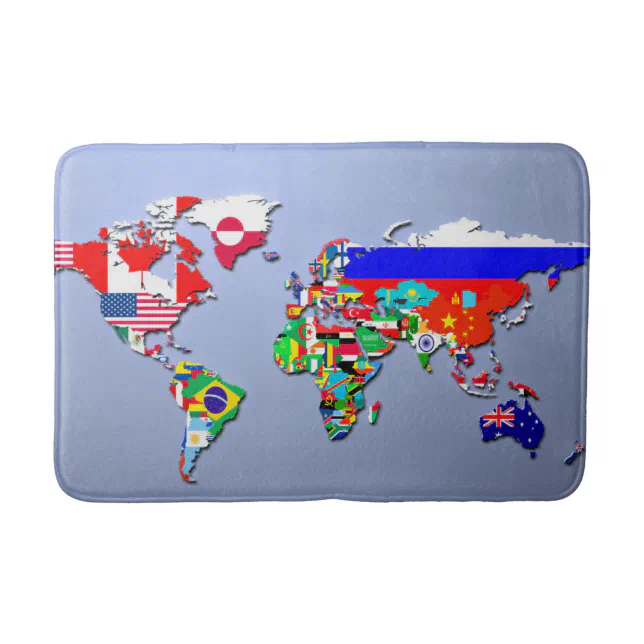 The World Map With Their Flags Bath Mat | Zazzle