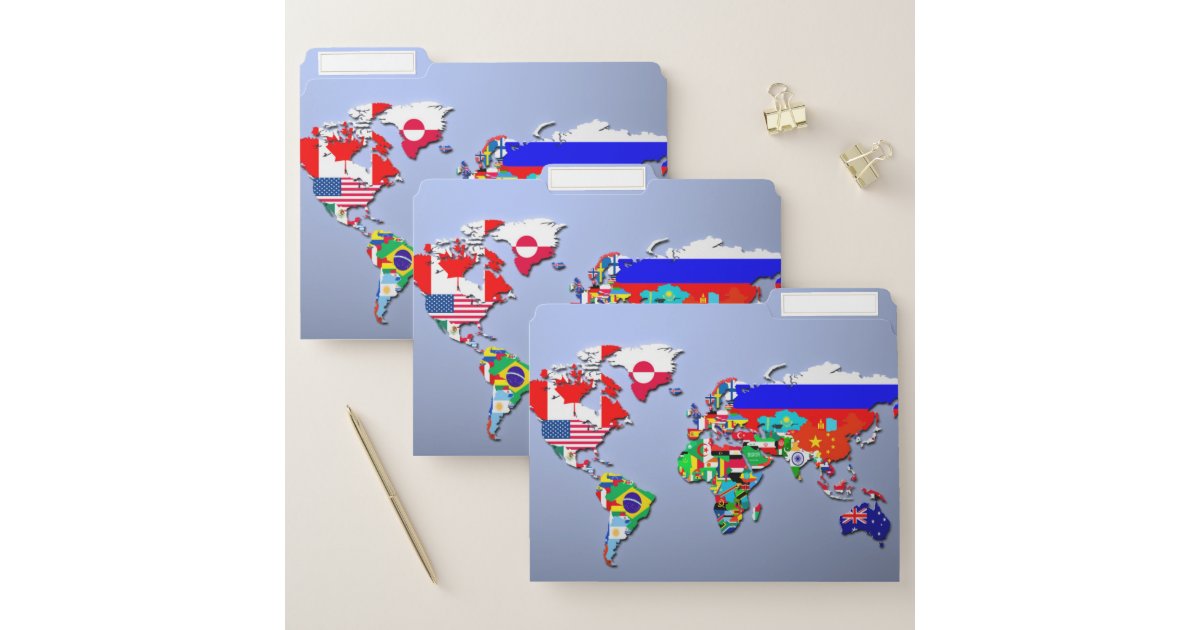The World Map With Their Flags File Folder | Zazzle