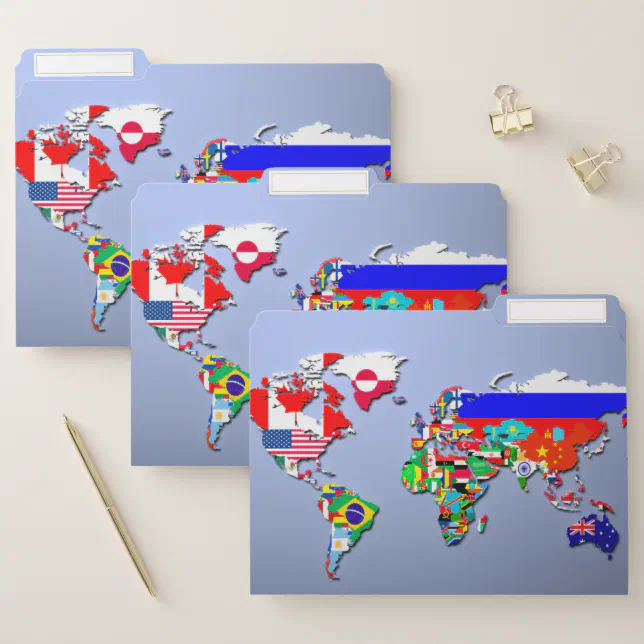 The World Map With Their Flags File Folder | Zazzle