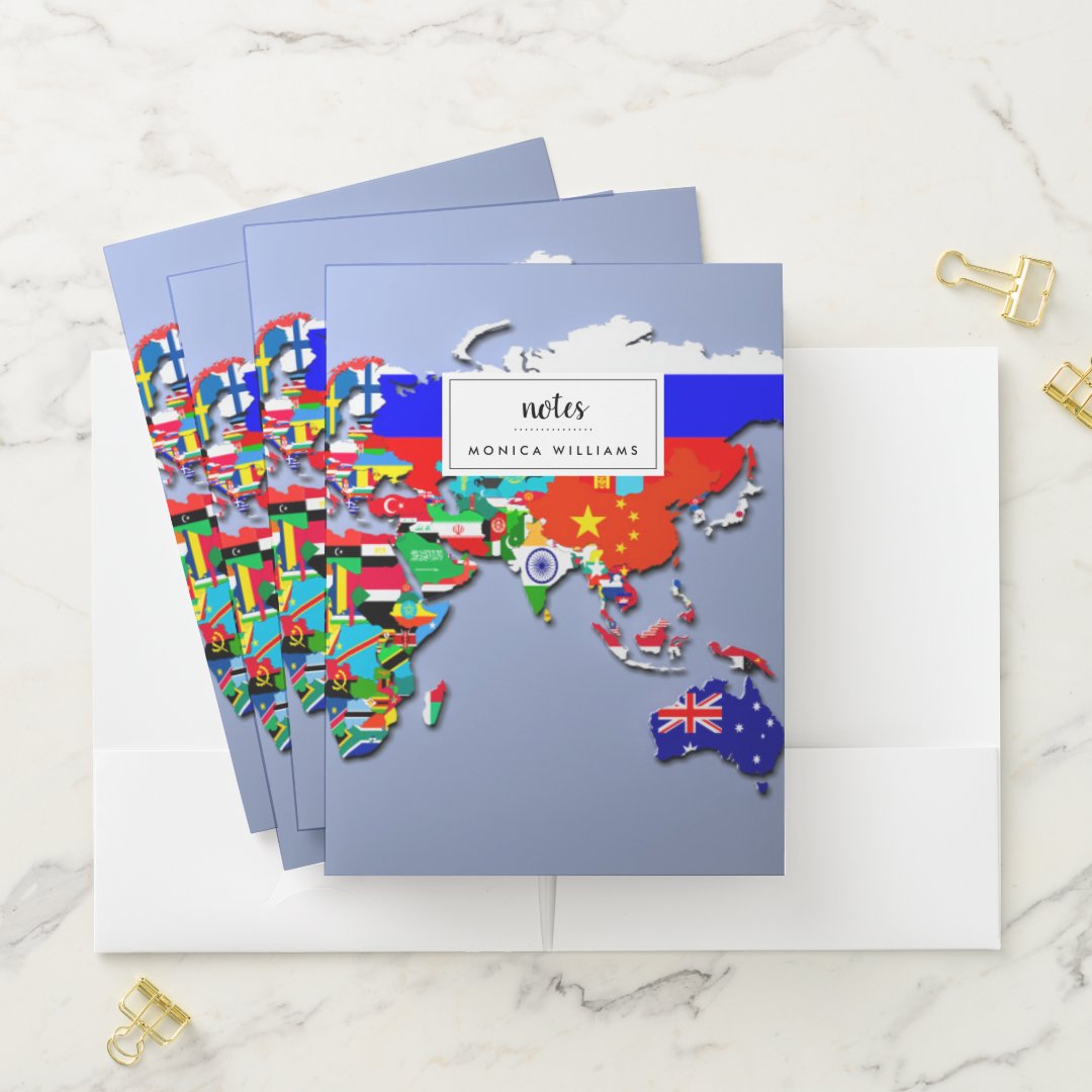 The World Map With Their Flags Pocket Folder | Zazzle