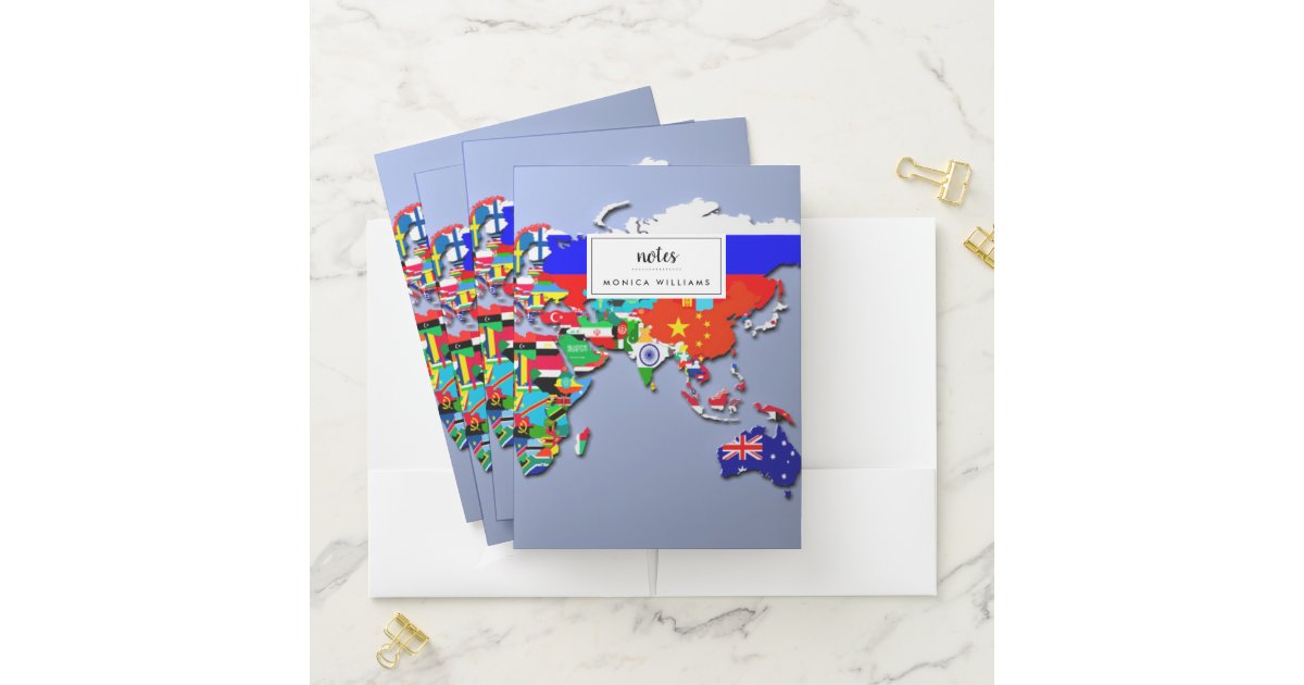 The World Map With Their Flags Pocket Folder | Zazzle