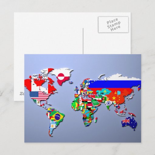 The World Map With Their Flags Postcard | Zazzle