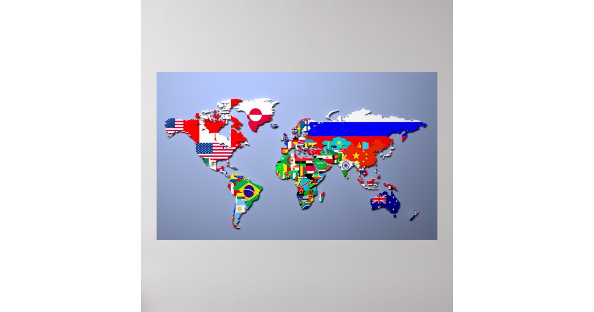 The World Map With Their Flags Poster | Zazzle