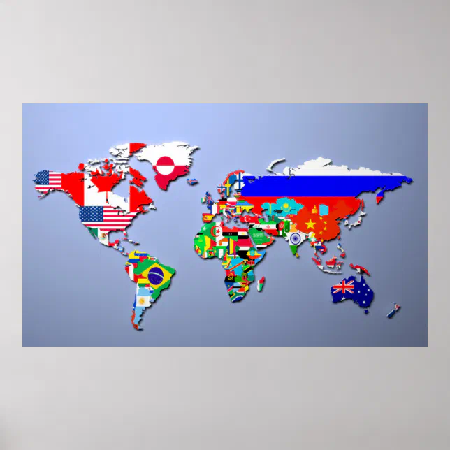 The World Map With Their Flags Poster | Zazzle