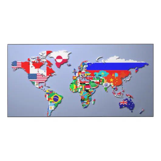 The World Map With Their Flags Wood Wall Art | Zazzle