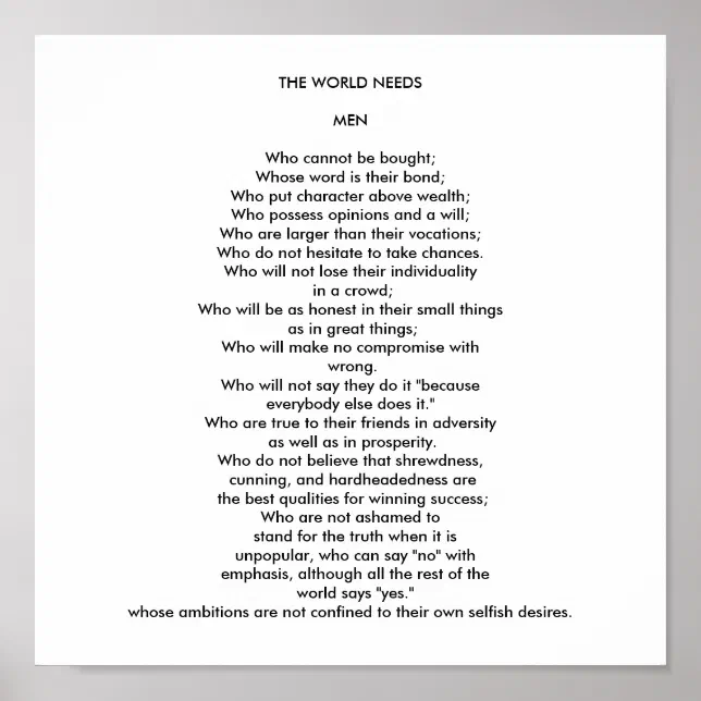 THE WORLD NEEDS MEN POSTER | Zazzle