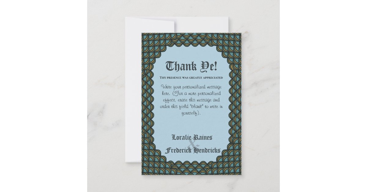 The World's A Stage Blue Scale Medieval Thank You Card | Zazzle