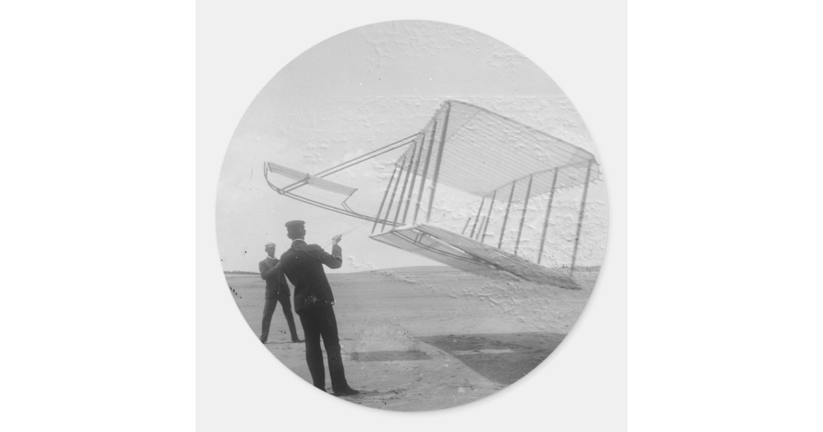 The Wright Brothers test flight Classic Round Sticker | Zazzle