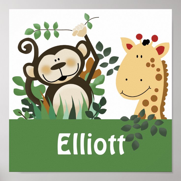 The Zoo Crew Monkey & Giraffe Personalized Art Poster | Zazzle