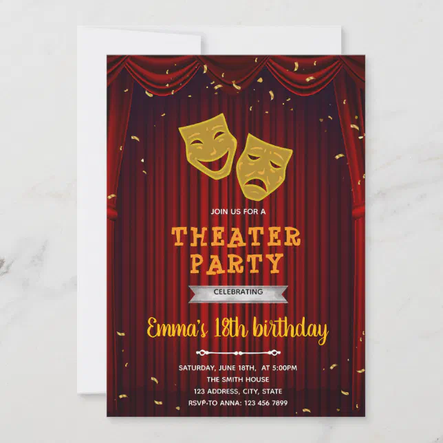 Theater birthday invitation | Zazzle