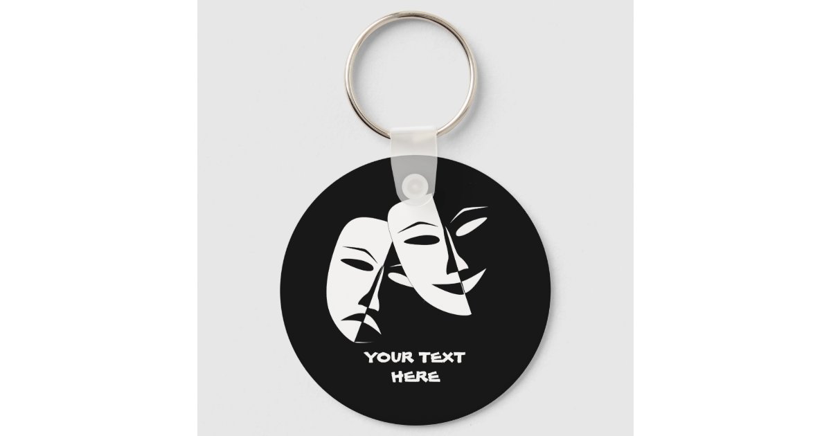Theater Mask Comedy Tragedy Black White Custom Keychain | Zazzle