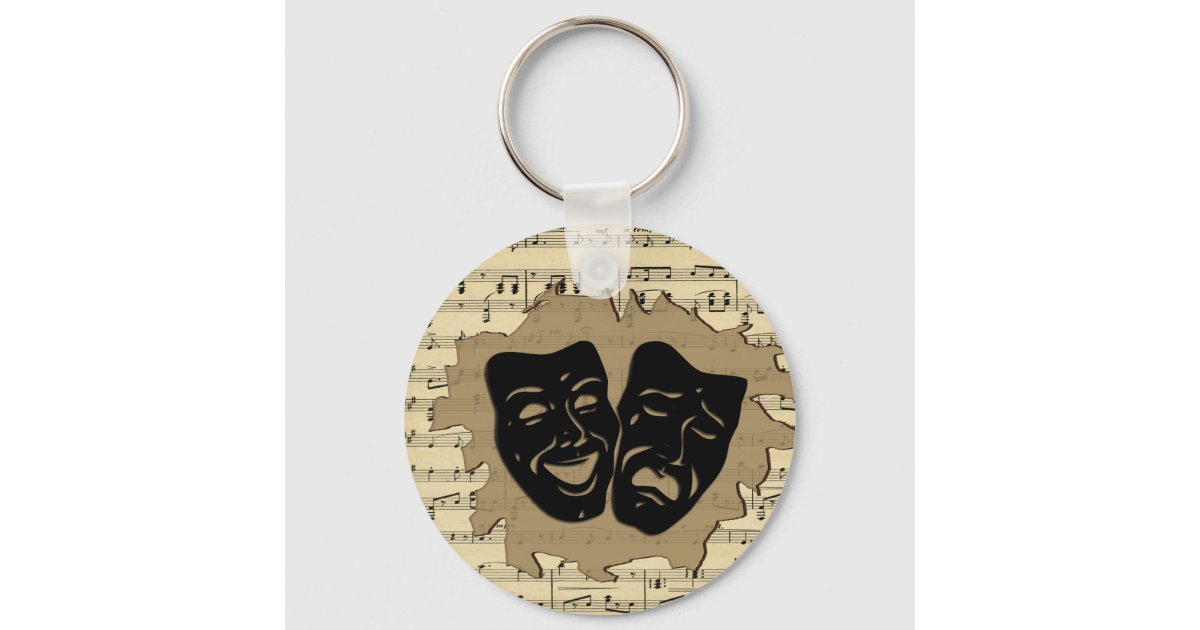 Theater Masks and Antique Music Keychain | Zazzle