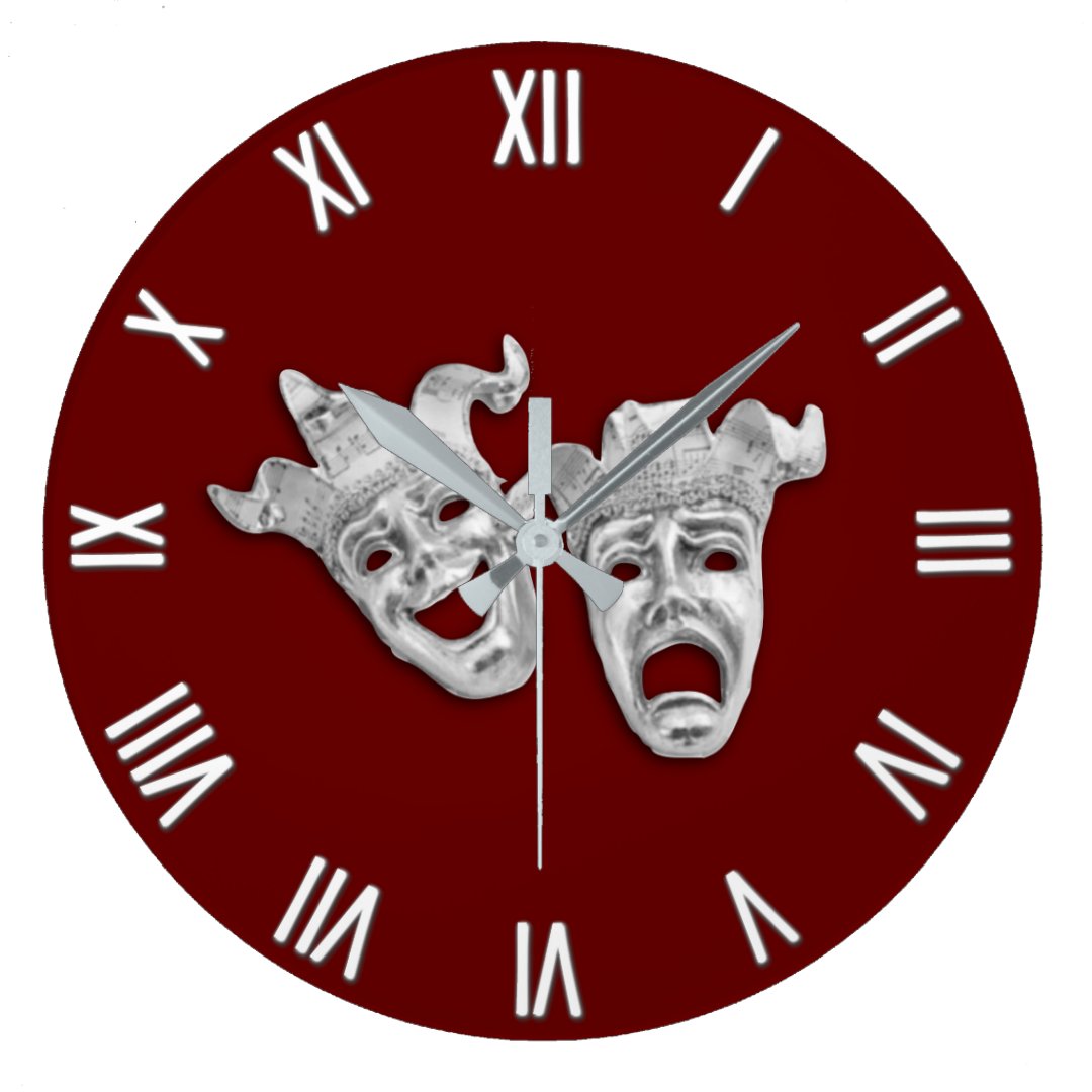 Theater Masks Comedy and Tragedy Large Clock | Zazzle