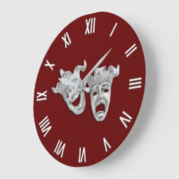 Theater Masks Comedy and Tragedy Large Clock | Zazzle