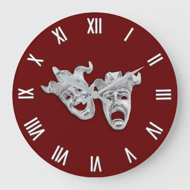 Theater Masks Comedy and Tragedy Large Clock | Zazzle