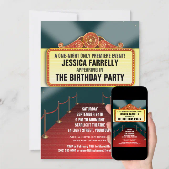 Theatre Marquee Party Invitation | Zazzle Theatre Marquee Party Invitation | Zazzle