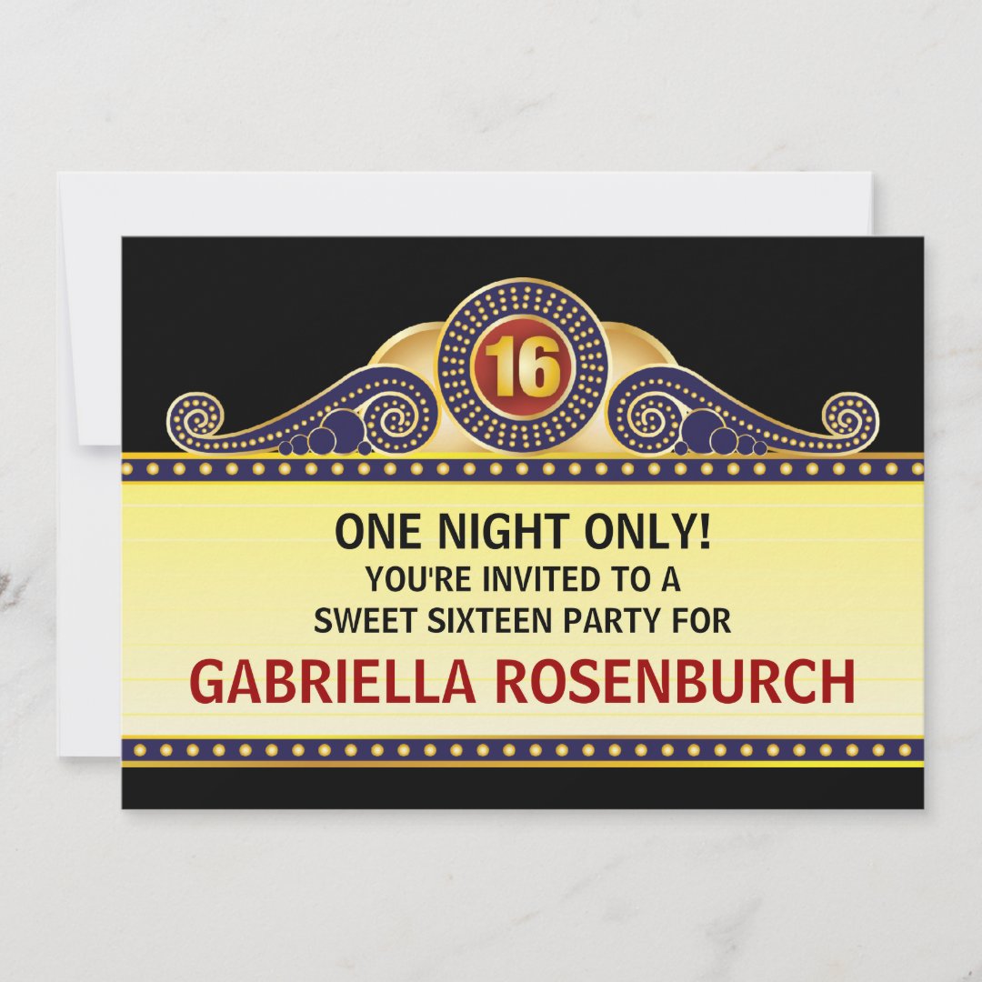 Theatre Marquee Sweet 16 Birthday Invitation | Zazzle