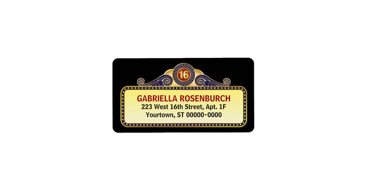 Theatre Marquee Sweet 16 Label | Zazzle