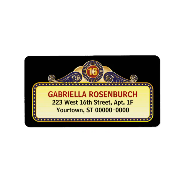 Theatre Marquee Sweet 16 Label | Zazzle