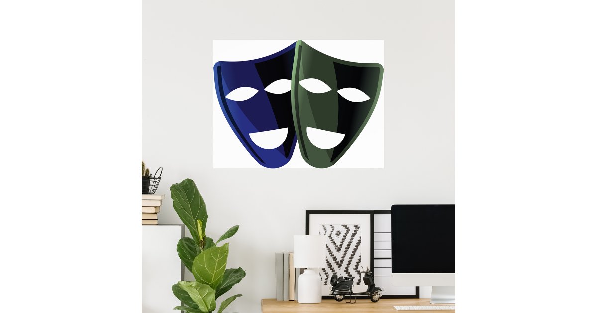 Theatre Masks Blue And Green Poster | Zazzle