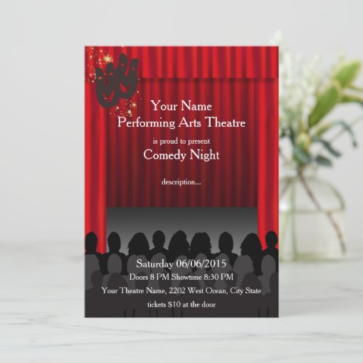 Theatre Performing Arts Comedy Stage Show Invite | Zazzle