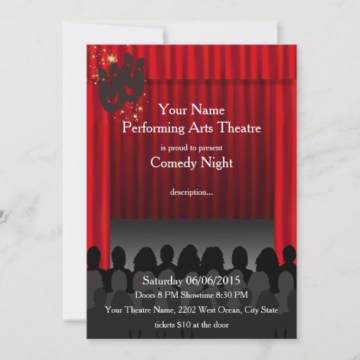 Theatre Performing Arts Comedy Stage Show Invite | Zazzle