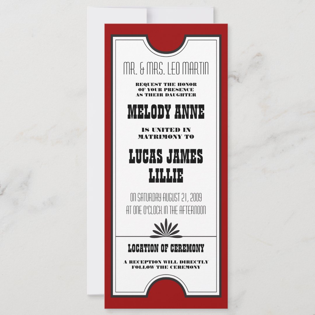 Theatre Ticket Wedding Invitation | Zazzle