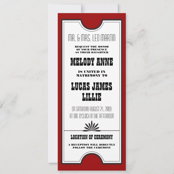 Theatre Ticket Wedding Invitation | Zazzle