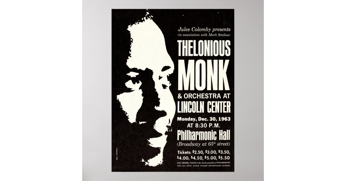Thelonious Monk 1963 New York City Concert Poster | Zazzle
