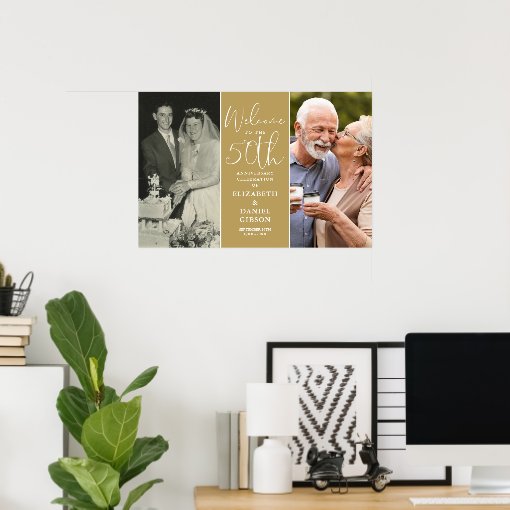 Then And Now 2 Photo 50th Anniversary Welcome Sign | Zazzle