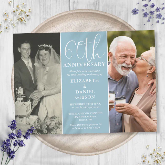 Then And Now 2 Photo 60th Wedding Anniversary Invitation | Zazzle