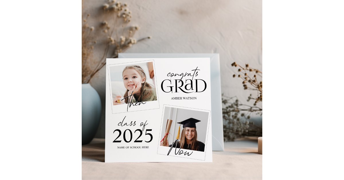 Then And Now | 2 Photo Graduation Announcement | Zazzle