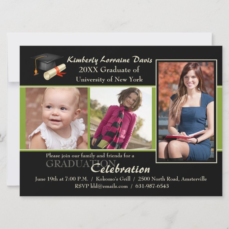 Then and Now Green Photo Graduation Invitation | Zazzle