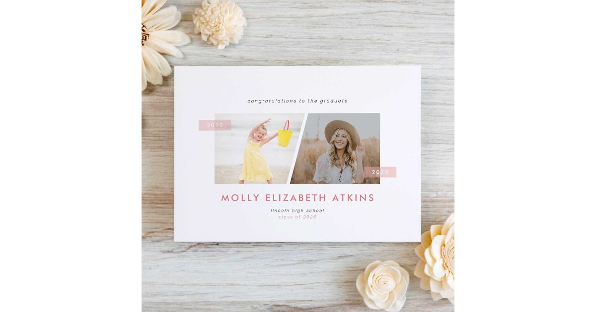 Then and Now Two Photo Graduation Announcement | Zazzle
