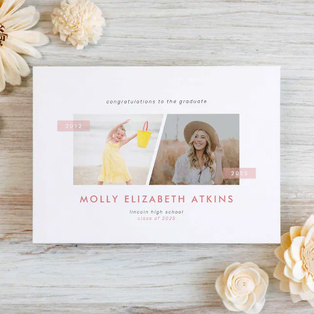 Then and Now Two Photo Graduation Announcement | Zazzle