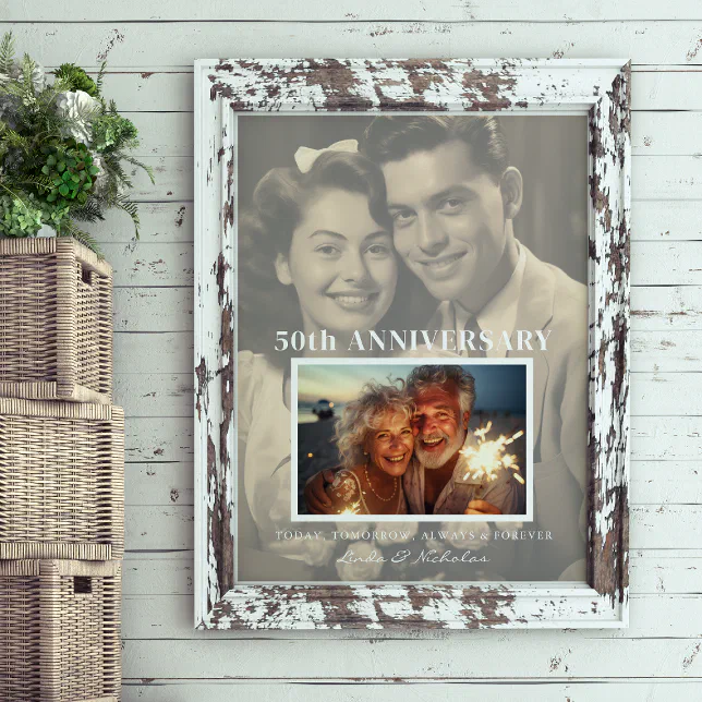 Then & Now Anniversary Milestone | Couple's Photo Poster | Zazzle