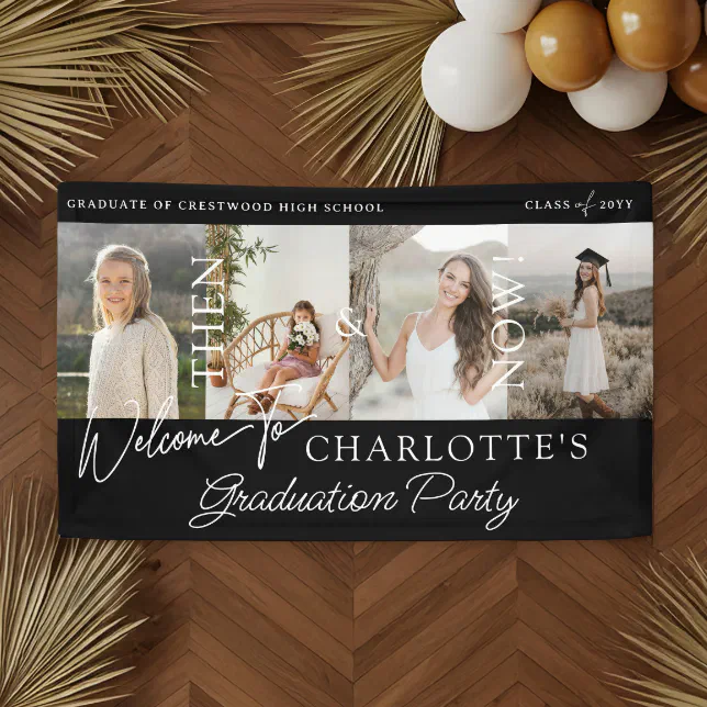 Then & Now Graduation Party Grad Photos Welcome Banner | Zazzle