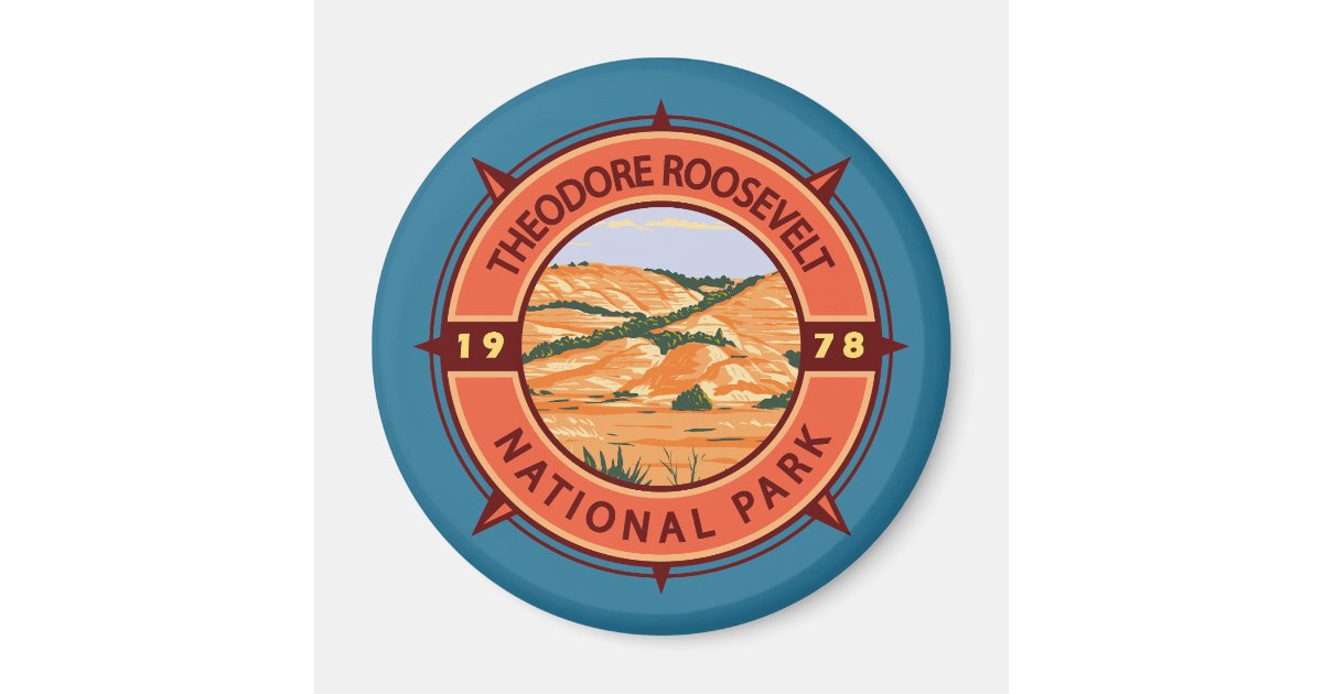 Theodore Roosevelt National Park Retro Compass Magnet | Zazzle