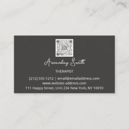 Therapist Golden Script QR Code Logo Gray Grey Business Card | Zazzle