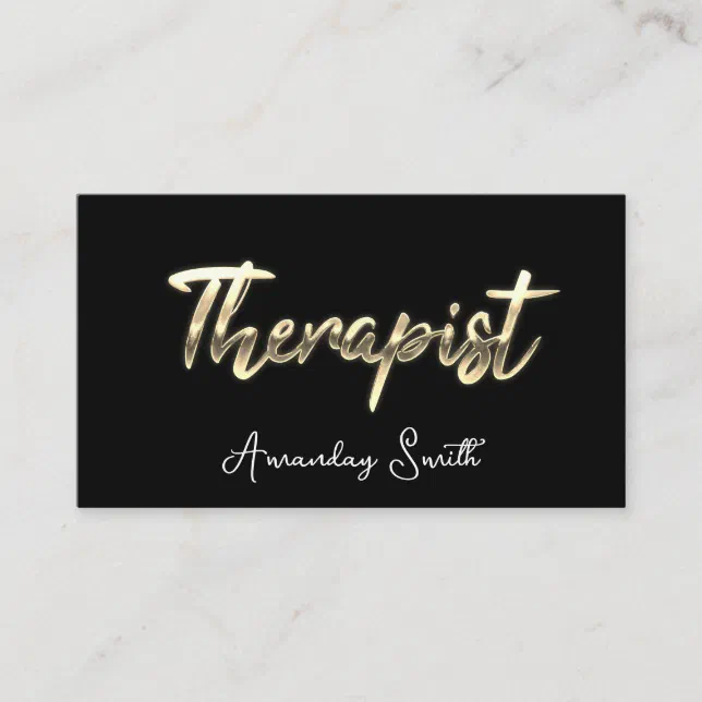 Therapist Golden ScriptQR Code Logo Black White Business Card | Zazzle