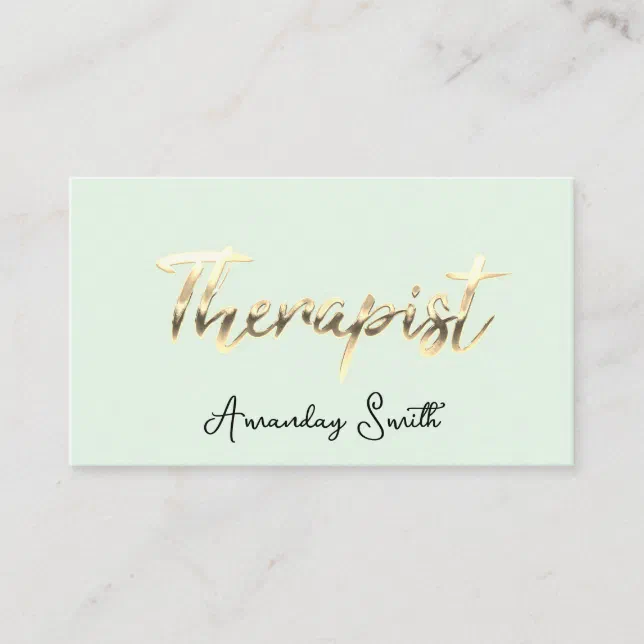 Therapist Golden ScriptQR Code Logo Mint Green Business Card | Zazzle