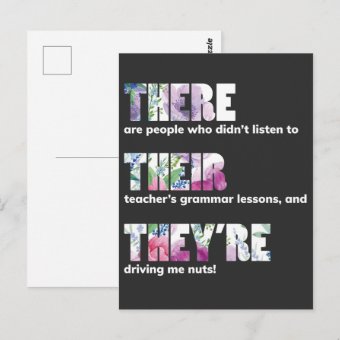 There Their They're T shirt English Grammar Funny Postcard | Zazzle