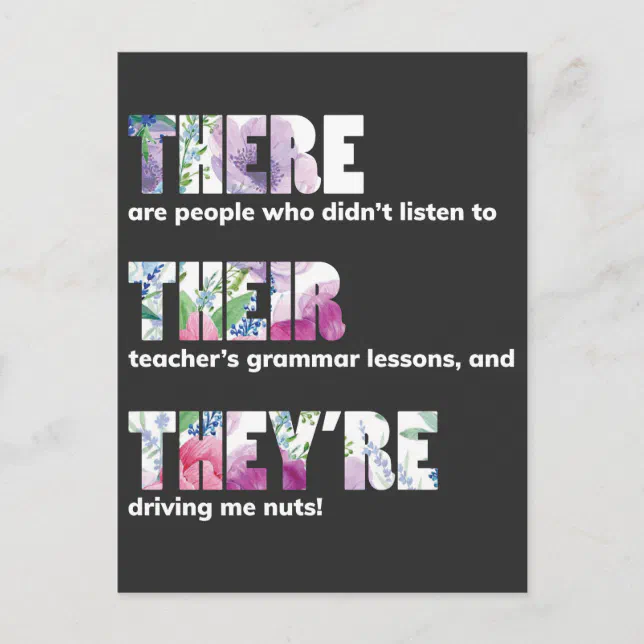 There Their They're T shirt English Grammar Funny Postcard | Zazzle