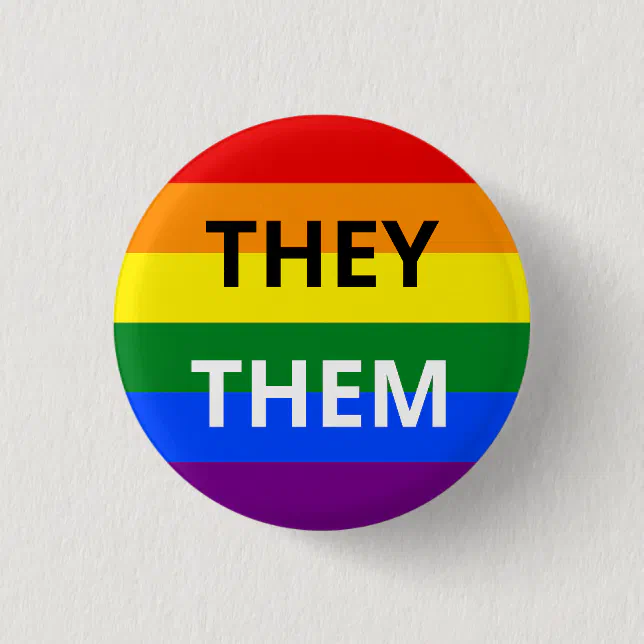 They/Them Pronoun Rainbow Badge Button | Zazzle