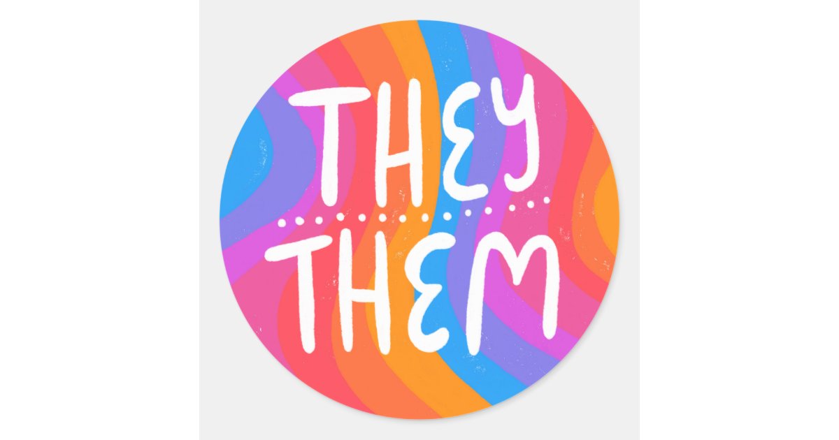 THEY/THEM Pronouns Rainbow Handlettering Sheet of Classic Round Sticker ...