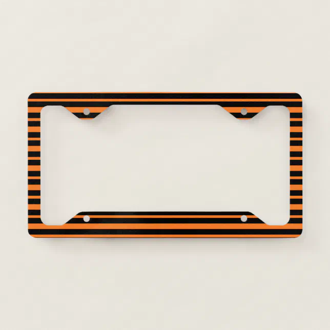 Thick and Thin Orange and Black Stripes License Plate Frame | Zazzle